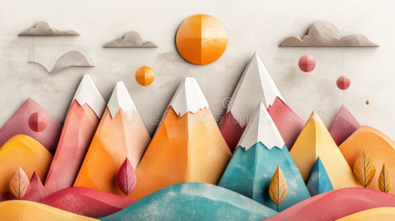 Stylized Mountain Peaks with Sharp Angles and Bold Tones, Featuring ...