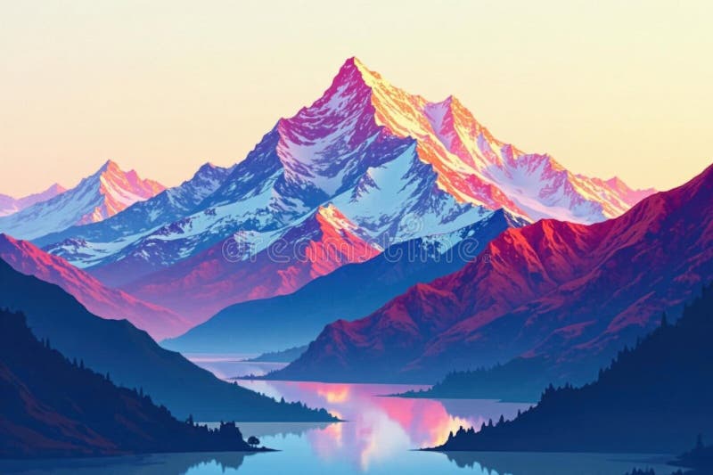 Stylized Mountain Range, Linear Art Minimalist Vector Graphic ...