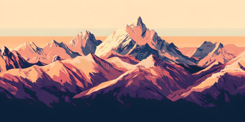 Stylized Mountain Range with Warm Gradient Colors Stock Illustration ...
