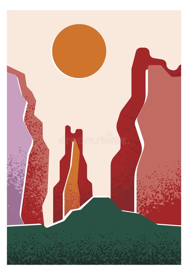 Stylized Mountain Scene Postcard. Decorative Japanese Poster Stock ...