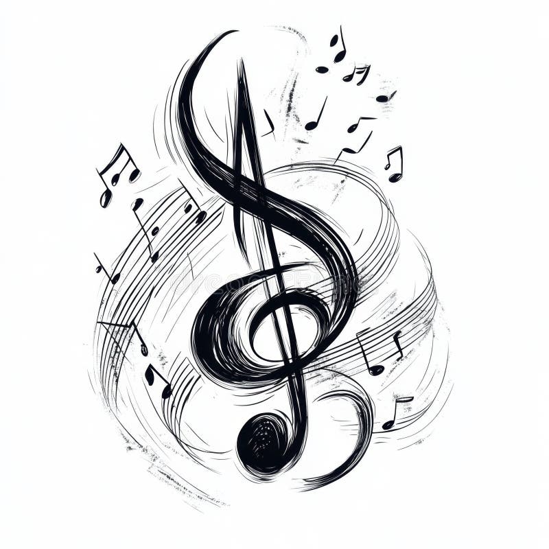 Stylized Musical Notes Swirling Around a Central Treble Clef Symbol ...