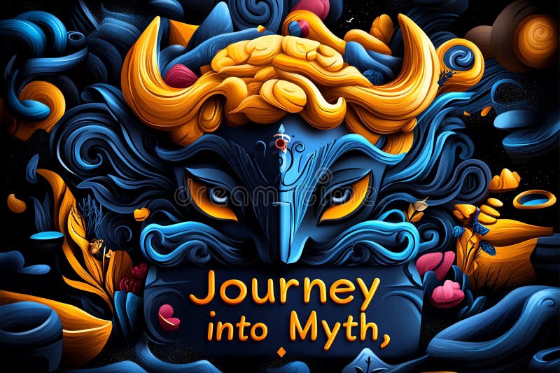 A Stylized Mythical Creature with Horns and Glowing Eyes, Surrounded by ...