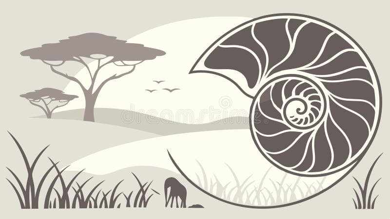 Nautilus Shell in Desert Plain, Ancient Symbol, Vector Design ...