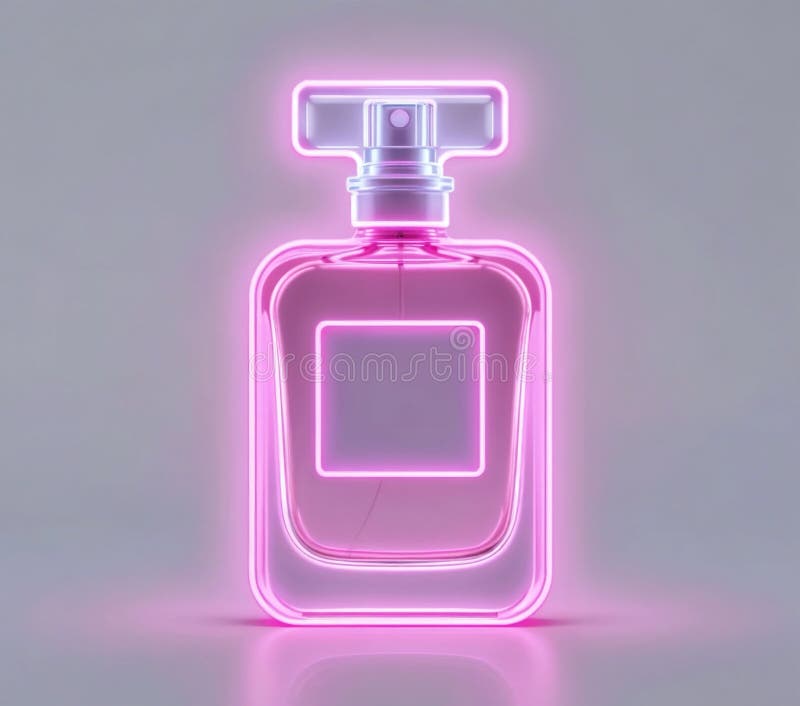 Neon Outline of Perfume Bottle with Pink Glow on Gray Background Stock ...