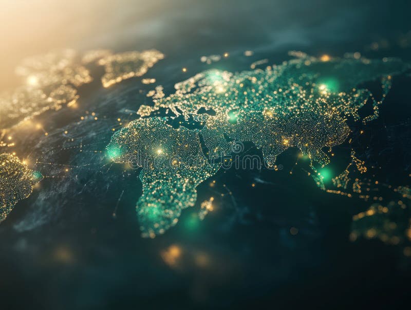 A Stylized, Nighttime Earth Image Highlights Urban Dots Representing ...