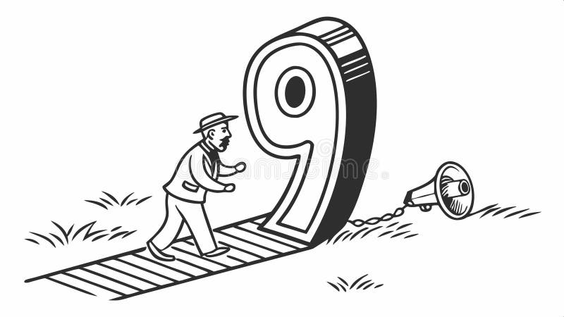 Stylized Number 9 with a Climbing Figure, Achievement and Progress ...