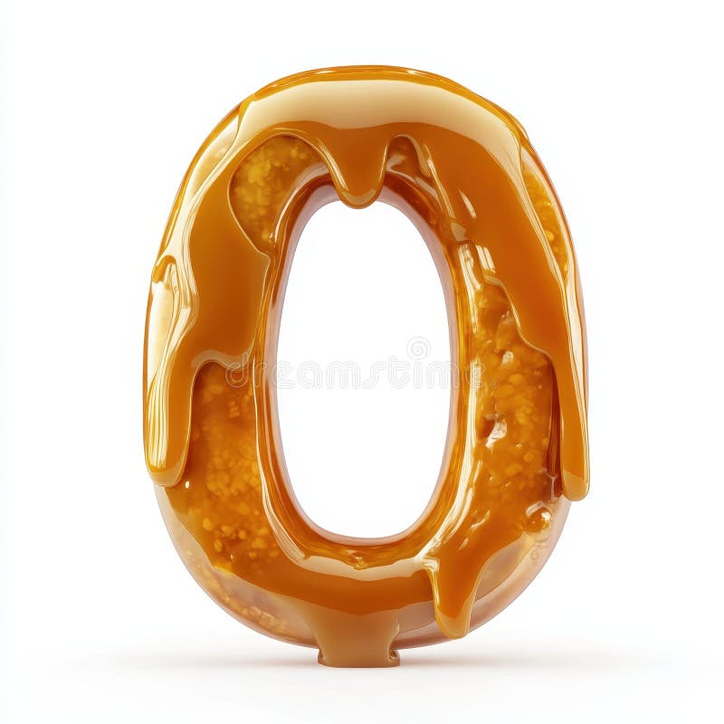 A Stylized Number "0" Covered in a Glossy Caramel-like Substance Stock ...
