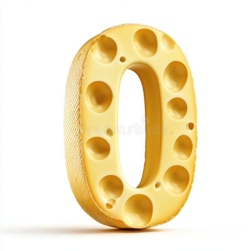 A Stylized Number "0" Designed To Resemble a Piece of Cheese with Holes ...