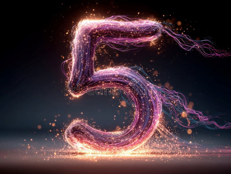 Stylized Number 5 in Dynamic Violet and Pink with Light Trails ...