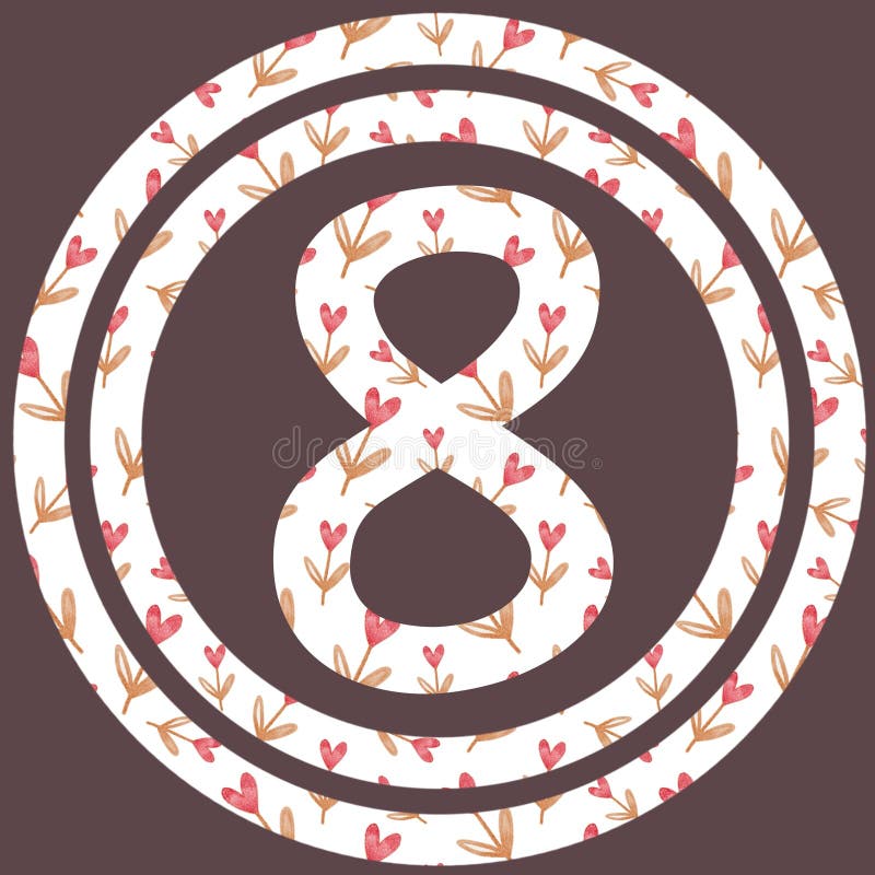 Stylized Number Eight Design Surrounded by a Floral Print on a Deep ...