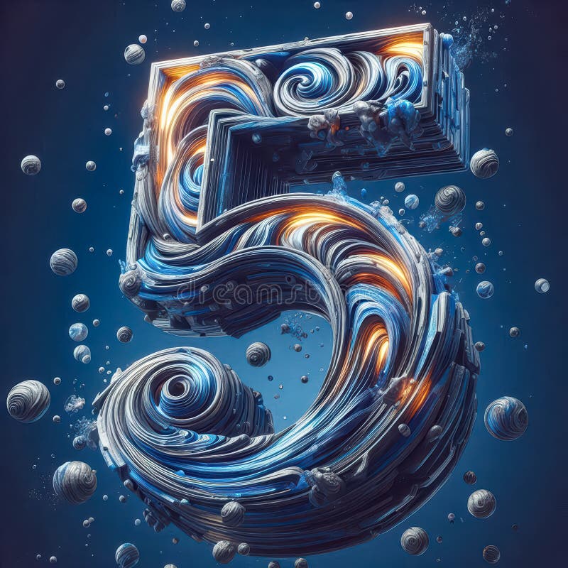 Stylized Number Five Designed with Swirling Patterns, Vibrant Colors ...