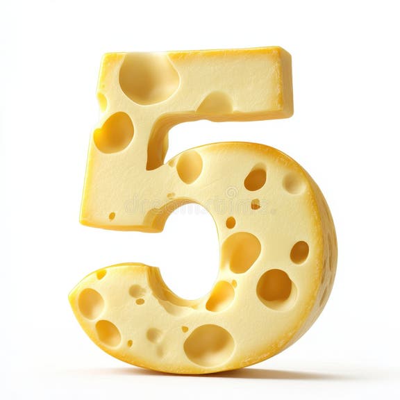 A Stylized Number Five Made of Cheese, Featuring Holes Typical of ...