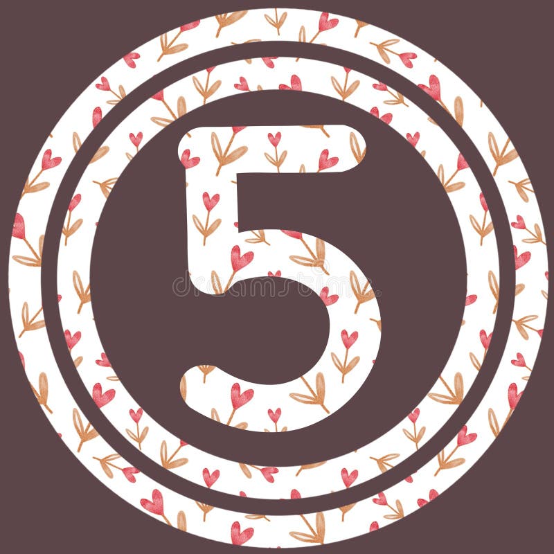 Stylized Number Five Surrounded by Floral Prints on Textured Fabric ...