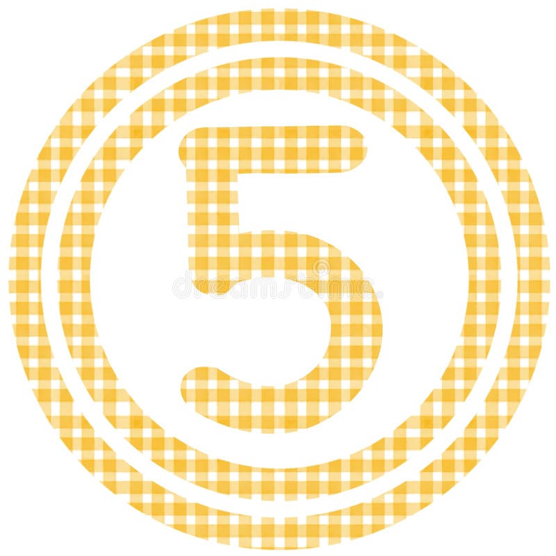 Stylized Number Five with Yellow Gingham Pattern on Fabric for Textile ...