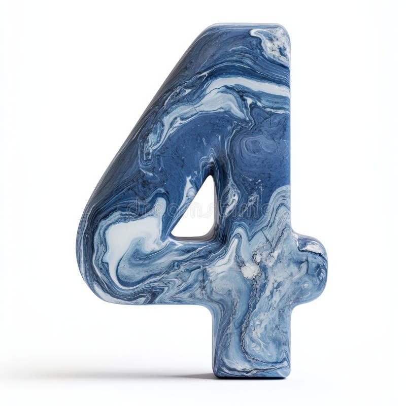 A Stylized Number Four with a Blue and White Marbled Texture, Serving ...