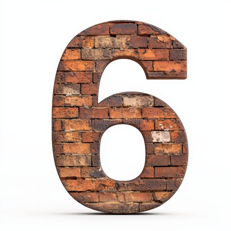 A Stylized Number 6 Made of Brick Texture, Emphasizing a Rustic and ...