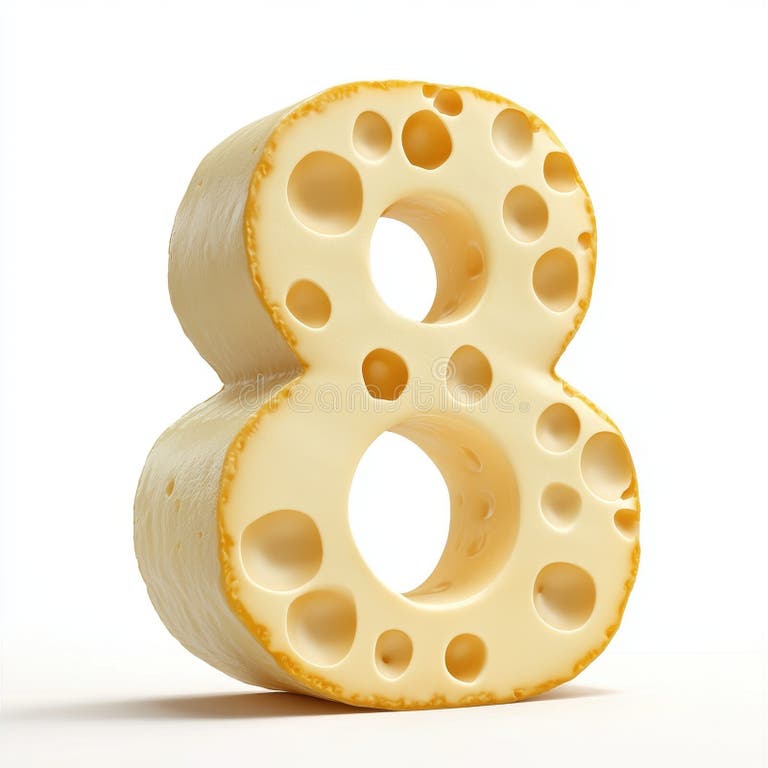 A Stylized Number 8 Made of Cheese, Featuring Holes Typical of Swiss ...