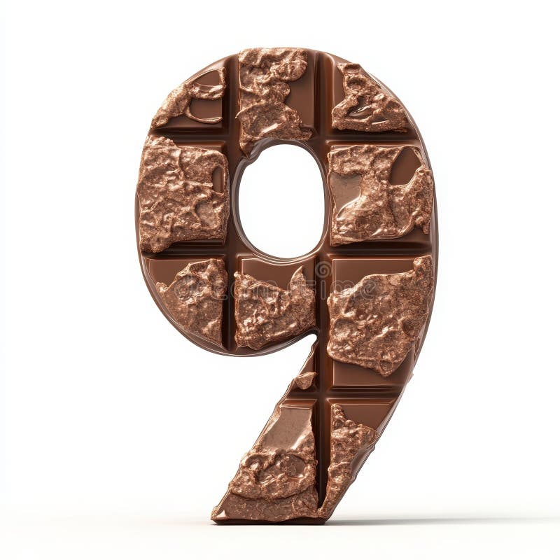 A Stylized Number 9 Made of Chocolate, Resembling a Chocolate Bar with ...