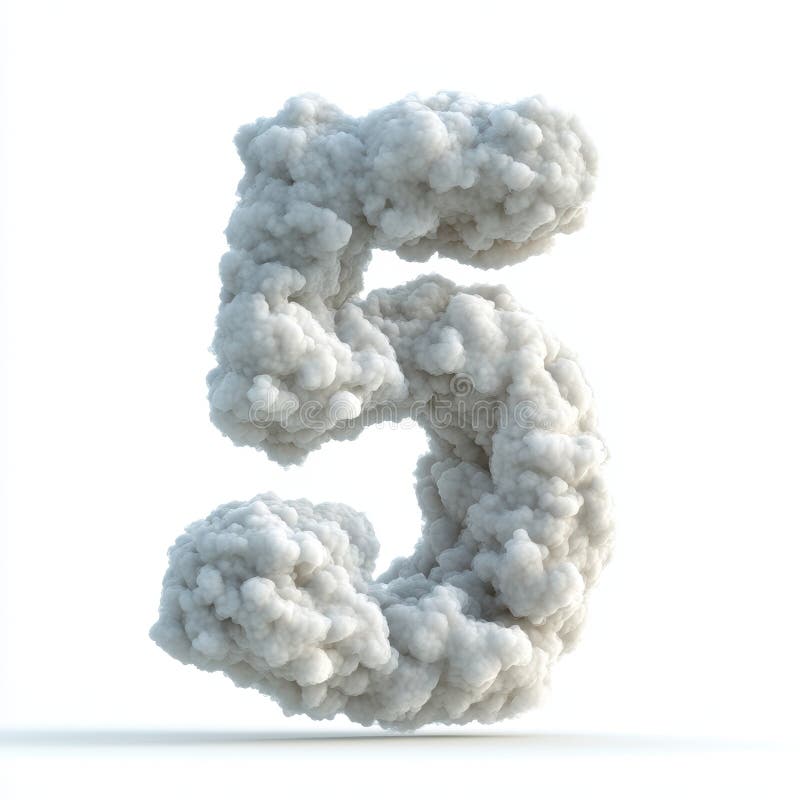 A Stylized Number 5 Made of Fluffy Clouds Against a White Background ...