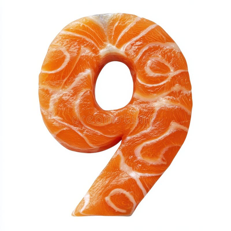 A Stylized Number 9 Made from Salmon, Showcasing Food Art Stock ...
