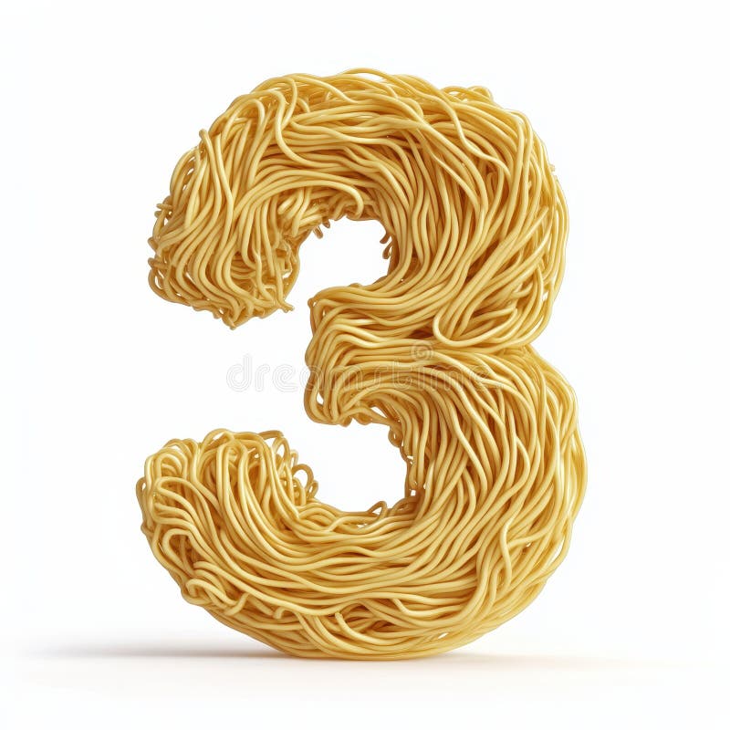 A Stylized Number 3 Made of Spaghetti Noodles, Showcasing Creativity ...