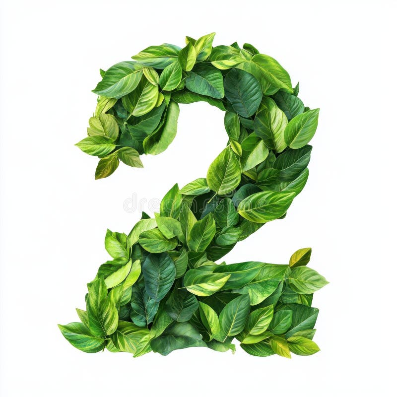 A Stylized Number "2" Made of Various Green Leaves, Symbolizing Nature ...