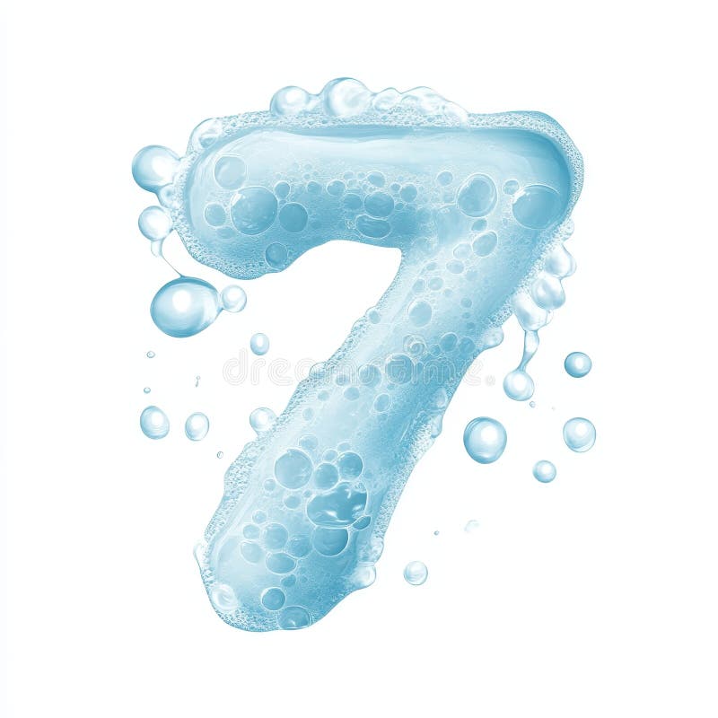 A Stylized Number 7 Made of Water with Bubbles, Suggesting Freshness or ...