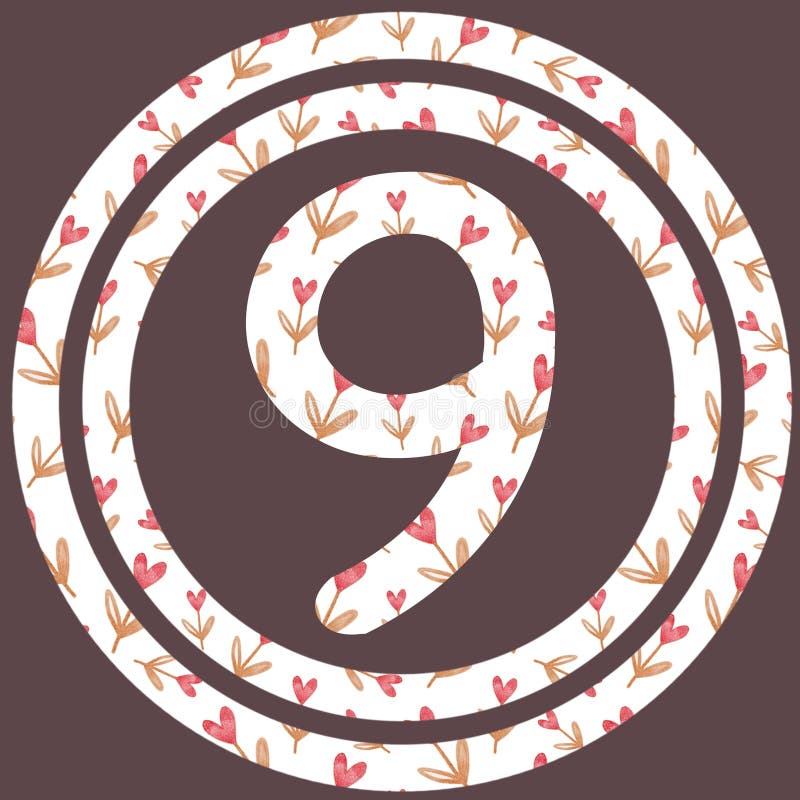 Stylized Number Nine Design Featuring Floral Patterns on a Fabric-like ...