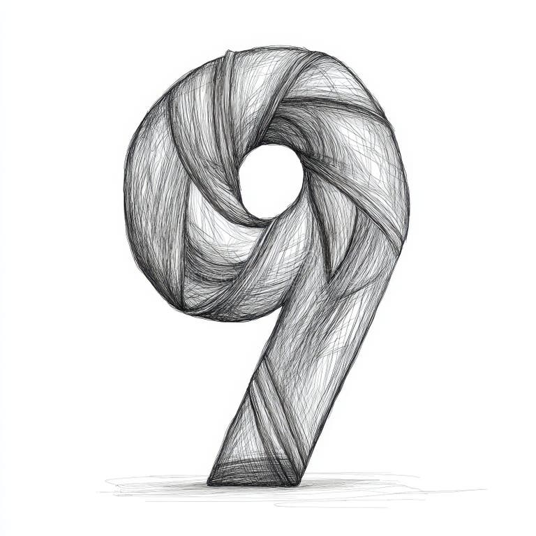 A Stylized Number Nine, Designed with a Ribbon-like Texture and Shading ...