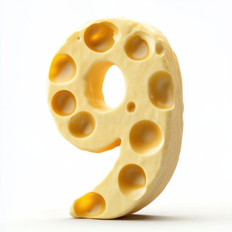 A Stylized Number Nine Made of Cheese, Featuring Holes Resembling Swiss ...