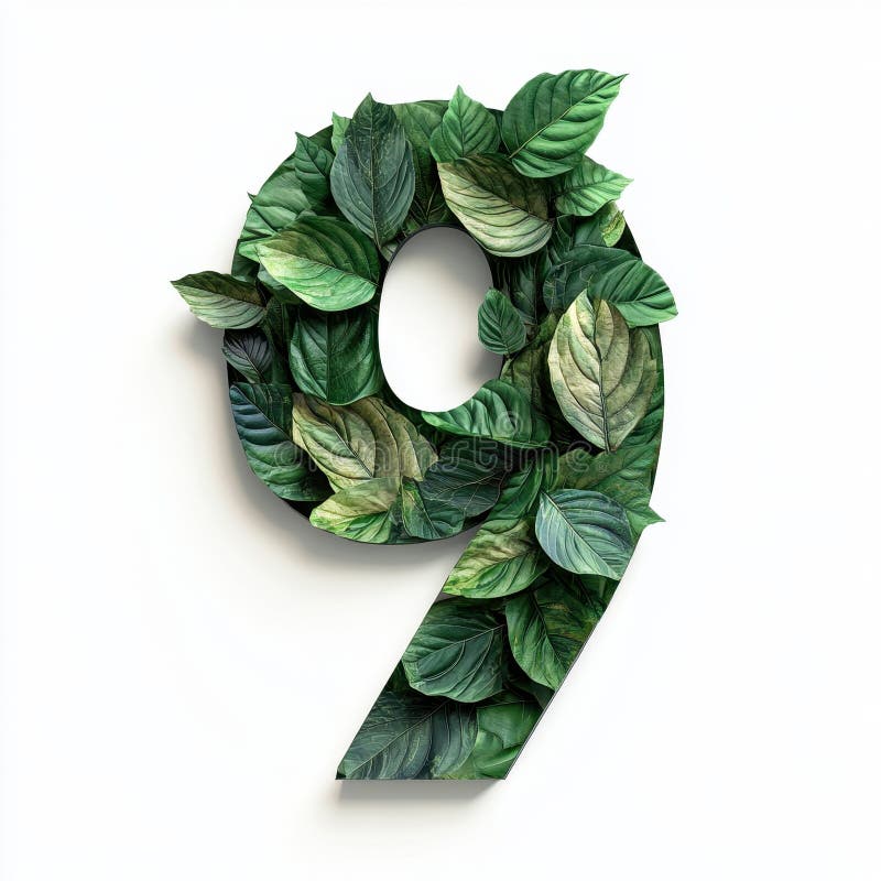 A Stylized Number Nine Made of Lush Green Leaves, Emphasizing Nature ...