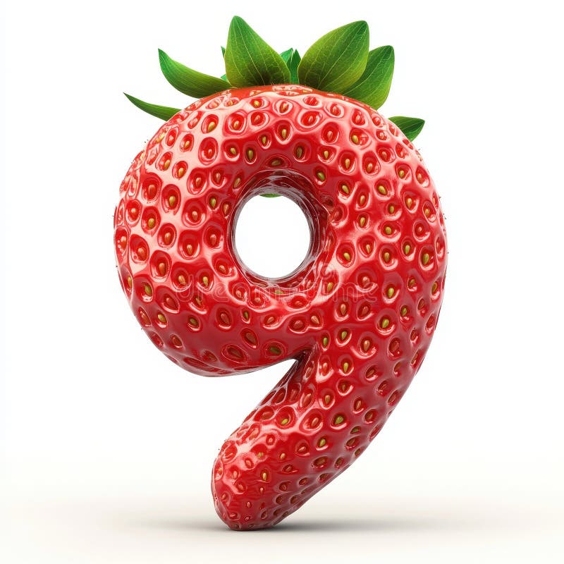 A Stylized Number Nine Shaped Like a Strawberry, Vibrant and Visually ...