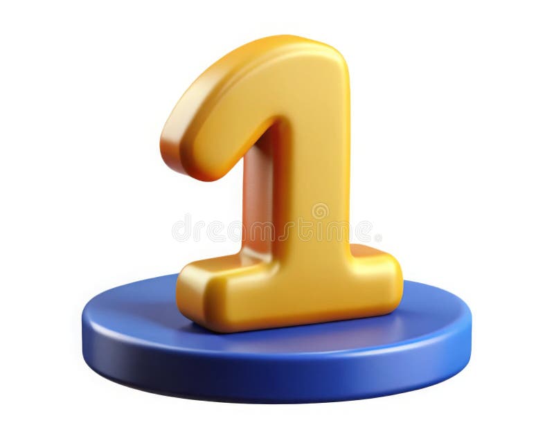 Stylized Number One on a Blue Base, 3D Rendering. Ideal for Top ...