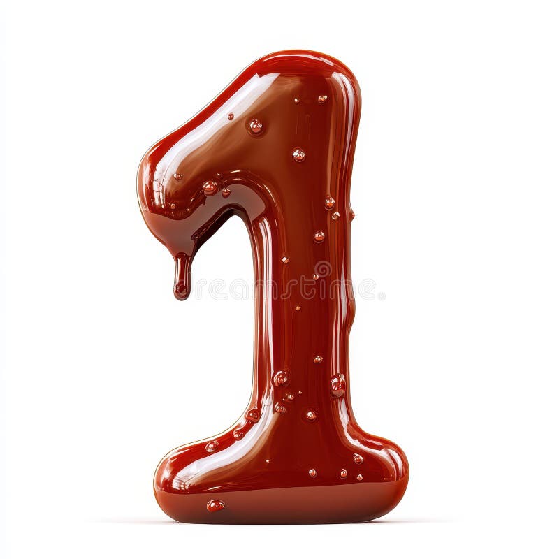 A Stylized Number One Made of a Glossy, Chocolate-like Substance with ...