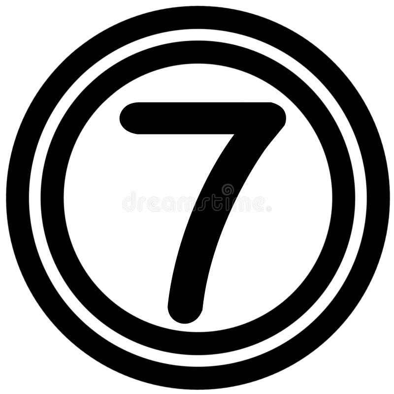 Stylized Number Seven Design in Bold Black on Circular Textile Print ...