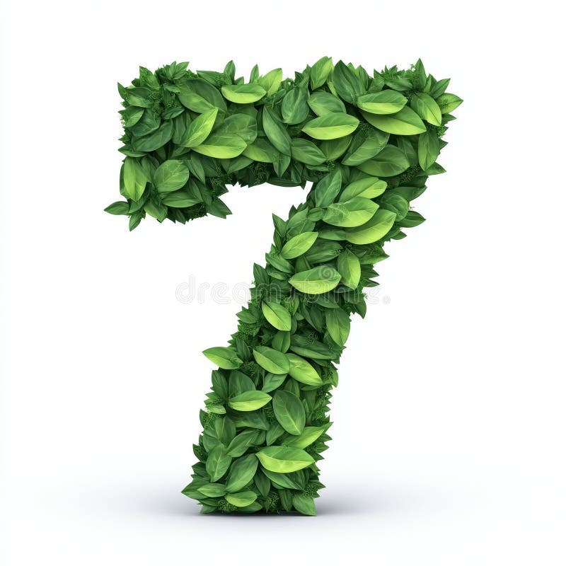 A Stylized Number Seven Made of Green Leaves, Symbolizing Nature and ...