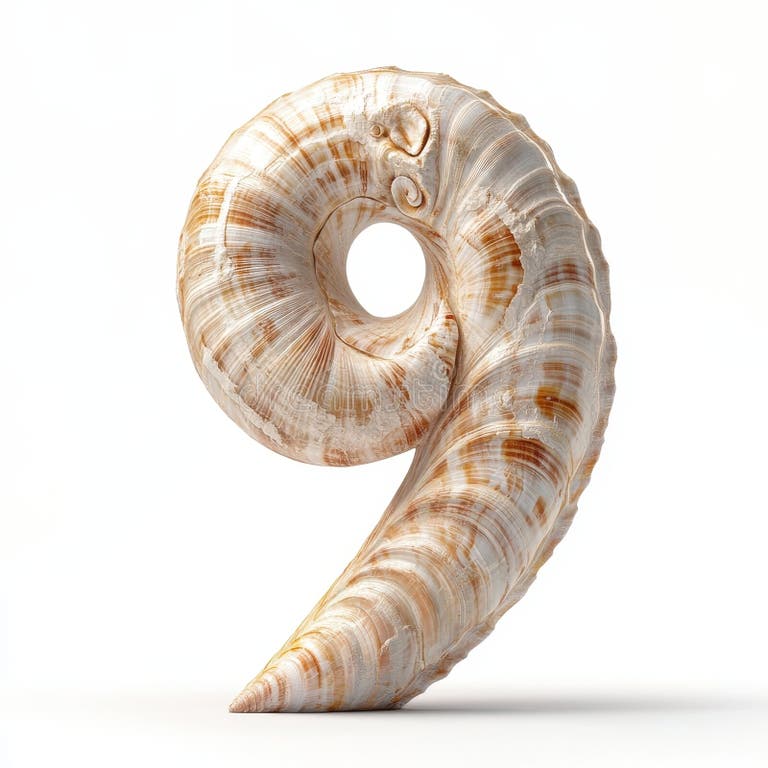 A Stylized Number 9 Shaped Like a Seashell, Showcasing Natural Patterns ...
