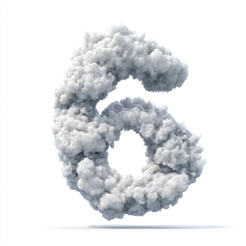A Stylized Number Six Formed from Fluffy Clouds Against a White ...