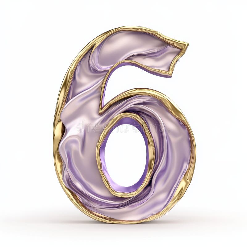 A Stylized Number Six with a Glossy Purple and Gold Finish Stock ...