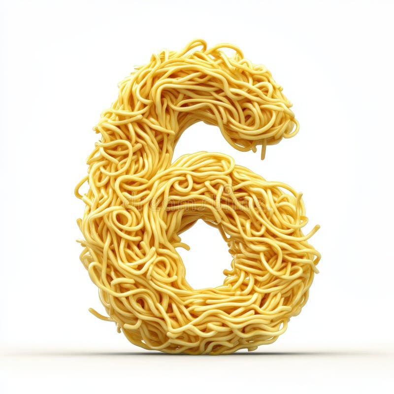 A Stylized Number Six Made of Yellow Spaghetti Noodles Stock ...
