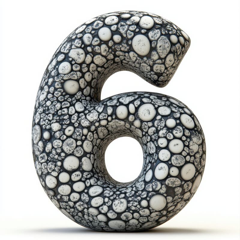 A Stylized Number Six with a Textured Surface Resembling Bubbles or ...