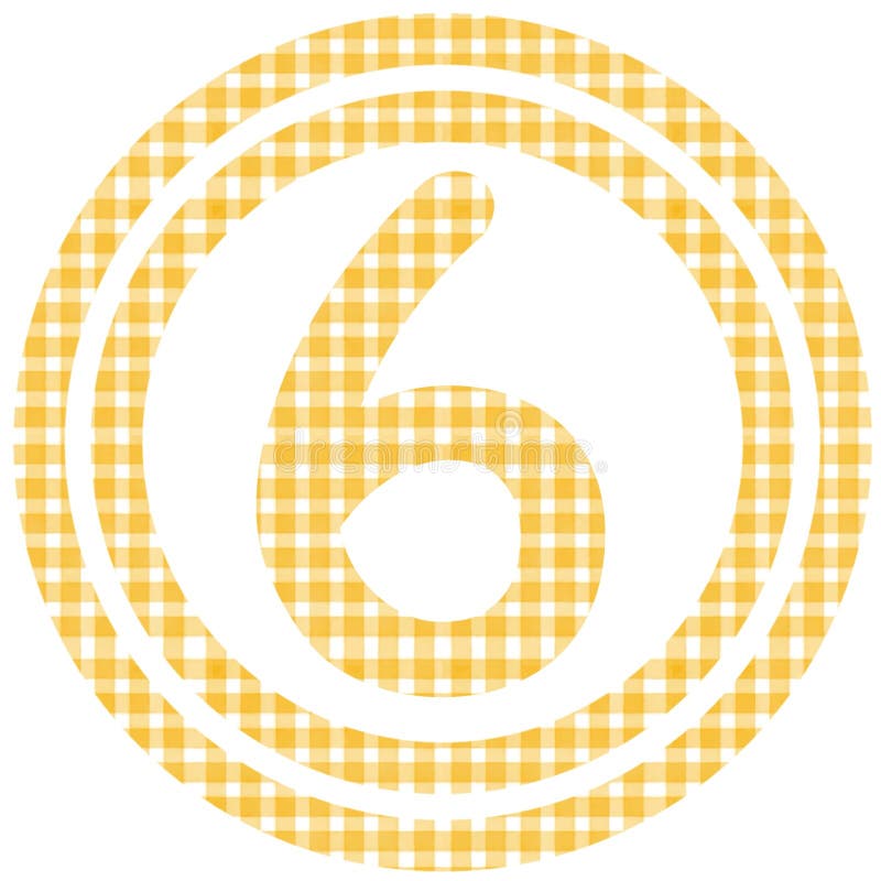 Stylized Number Six in Yellow and White Gingham Textile Design for ...