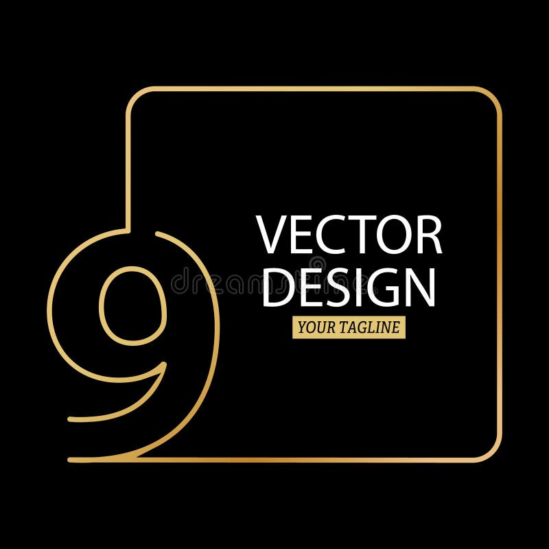 Stylized Number 9 with a Square Border. Vector Template for Logo, Label ...