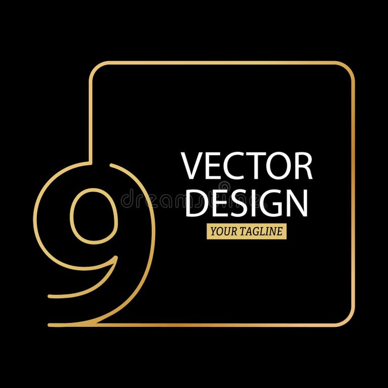 Stylized Number 9 with a Square Border. Vector Template for Logo, Label ...