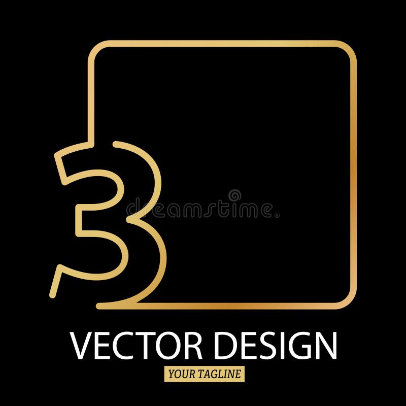 Stylized Number 3 with a Square Border. Vector Template for Logo, Label ...