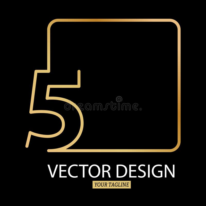 Stylized Number 5 with a Square Border. Vector Template for Logo, Label ...