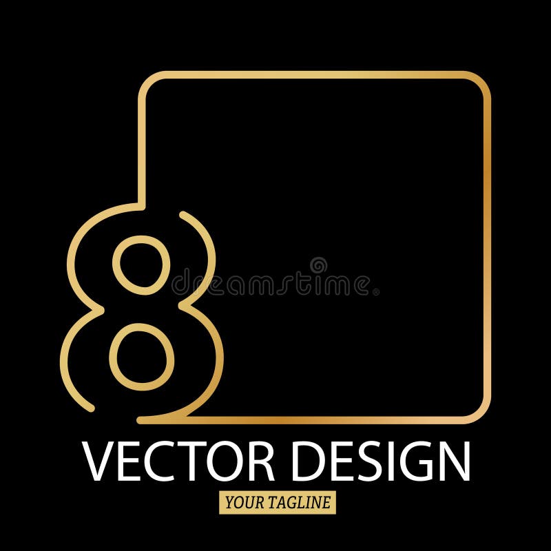 Stylized Number 8 with a Square Border. Vector Template for Logo, Label ...