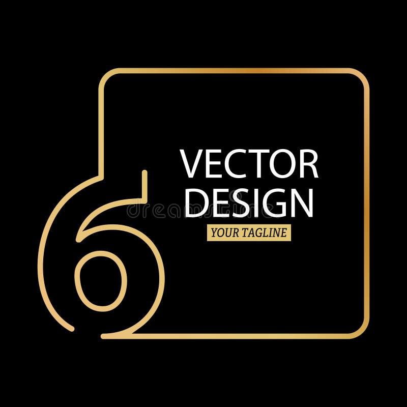 Stylized Number 6 with a Square Border. Vector Template for Logo, Label ...