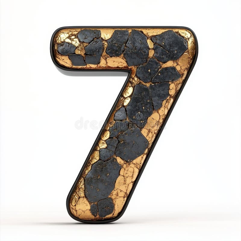 A Stylized Number 7 with a Textured Black and Gold Surface Stock ...