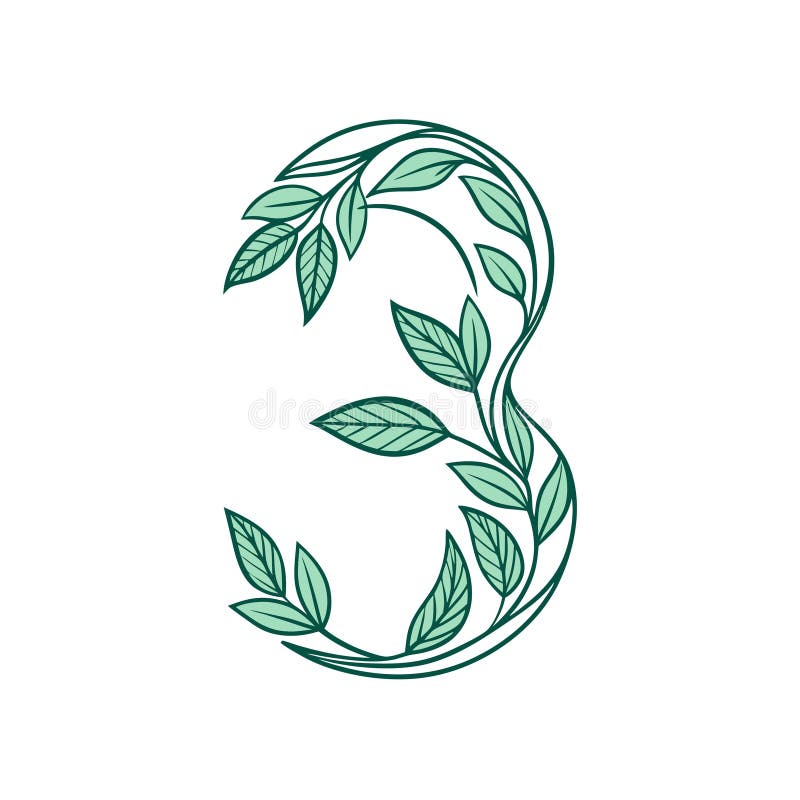 Elegant Number Three Illustration Formed by Leafy Vines on White ...